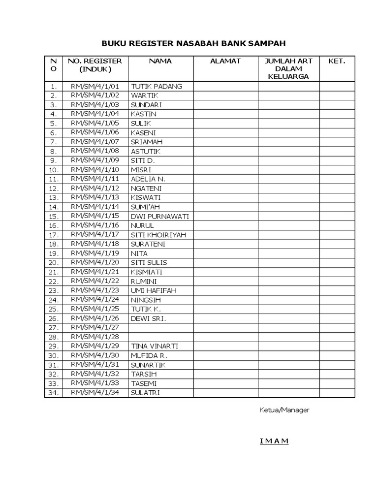 BUKU REGISTER NASABAH BANK SAMPAH
