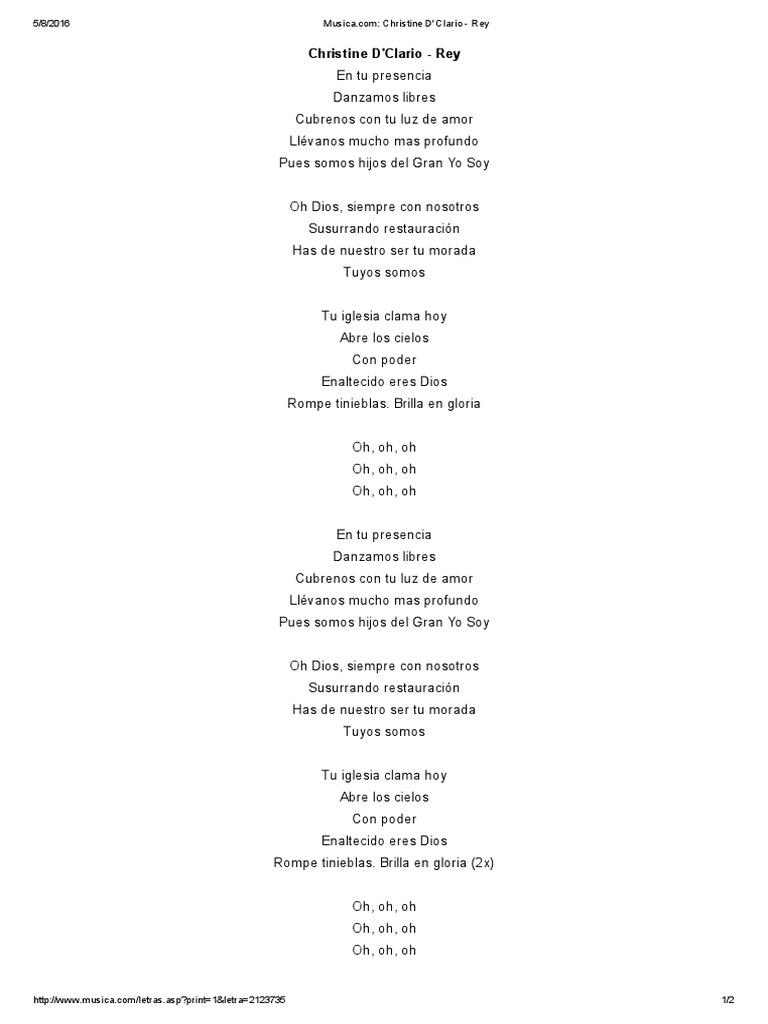 Letra de Rey de Christine D'Clario - MUSICA | PDF | Religión y creencia