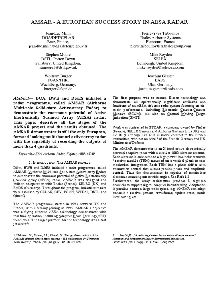 Amsar - A European Success Story in Aesa Radar: Abstract - DGA, BWB and ...