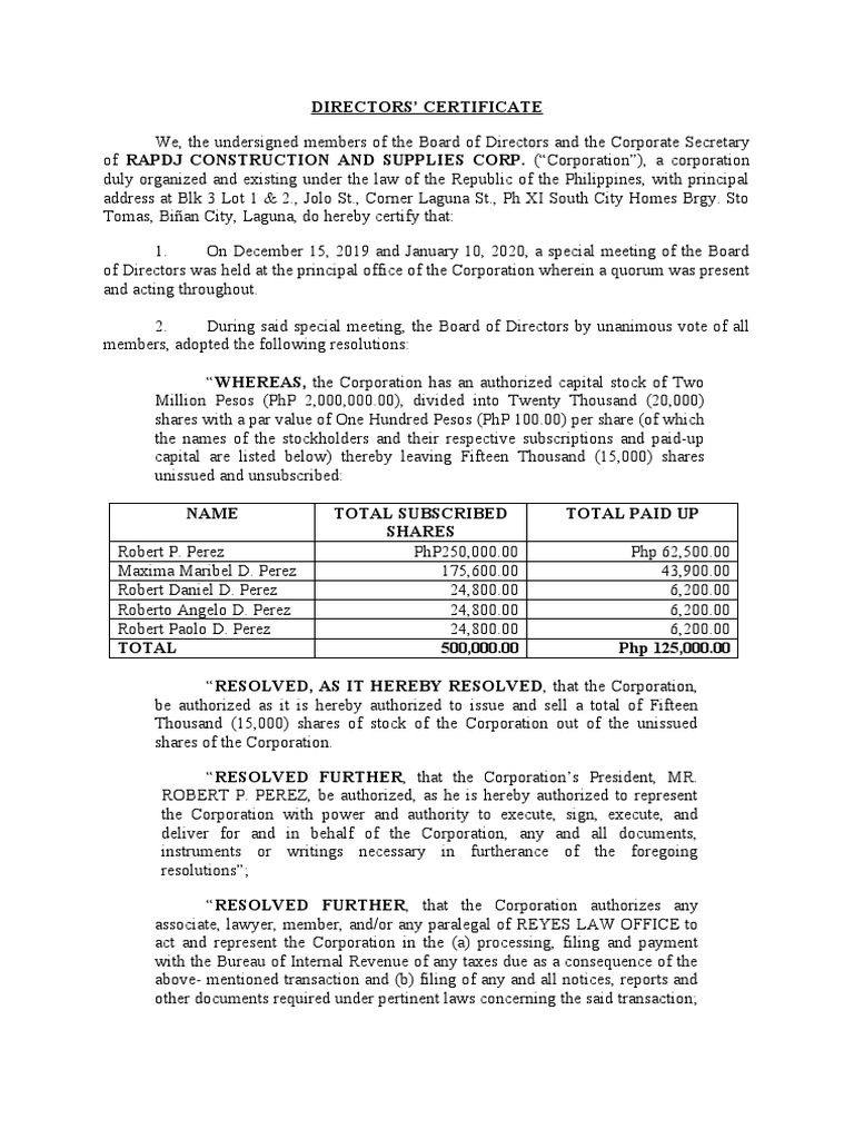 Director's Certificate | PDF | Government | Government Information