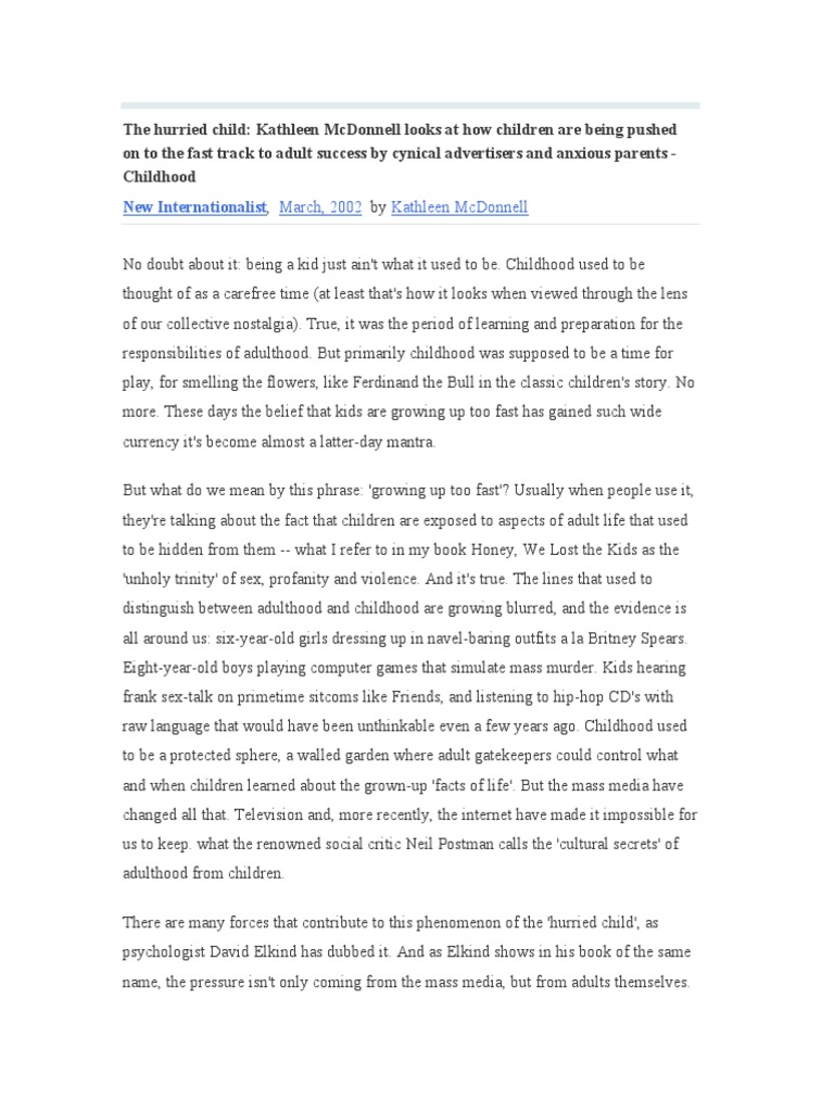 The Hurried Child | PDF | Parenting | Relationships