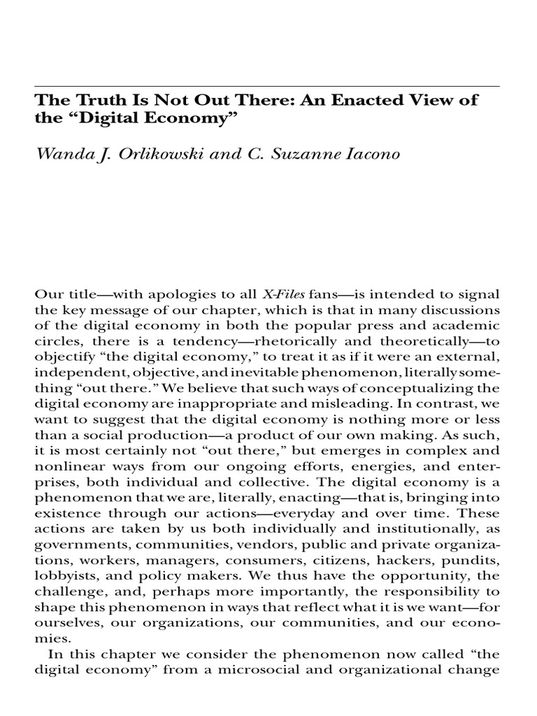The Truth Is Not Out There: An Enacted View of The "Digital Economy ...