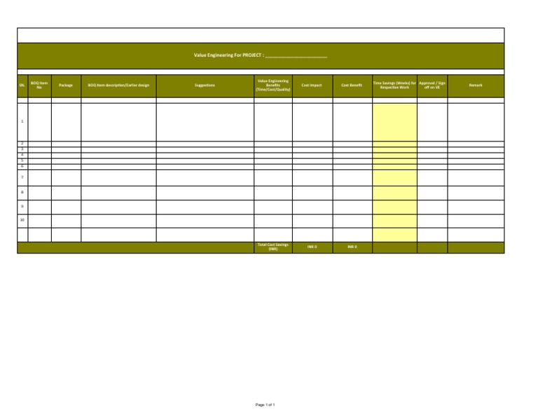 Value Engineering Sheet | PDF