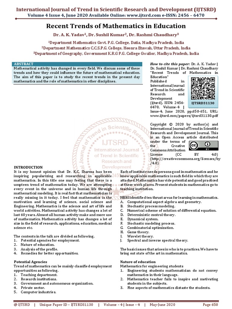 Recent Trends of Mathematics in Education | PDF | Teaching Mathematics ...