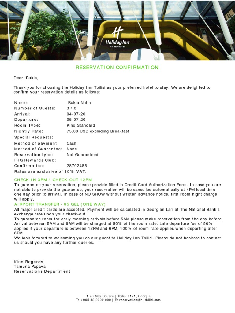 Reservation Confirmation: Name: Arrival: Departure: Number of Guests | PDF