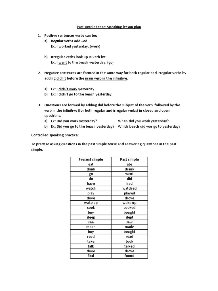 Past Simple Controlled Practice Lesson | PDF | Verb | Question
