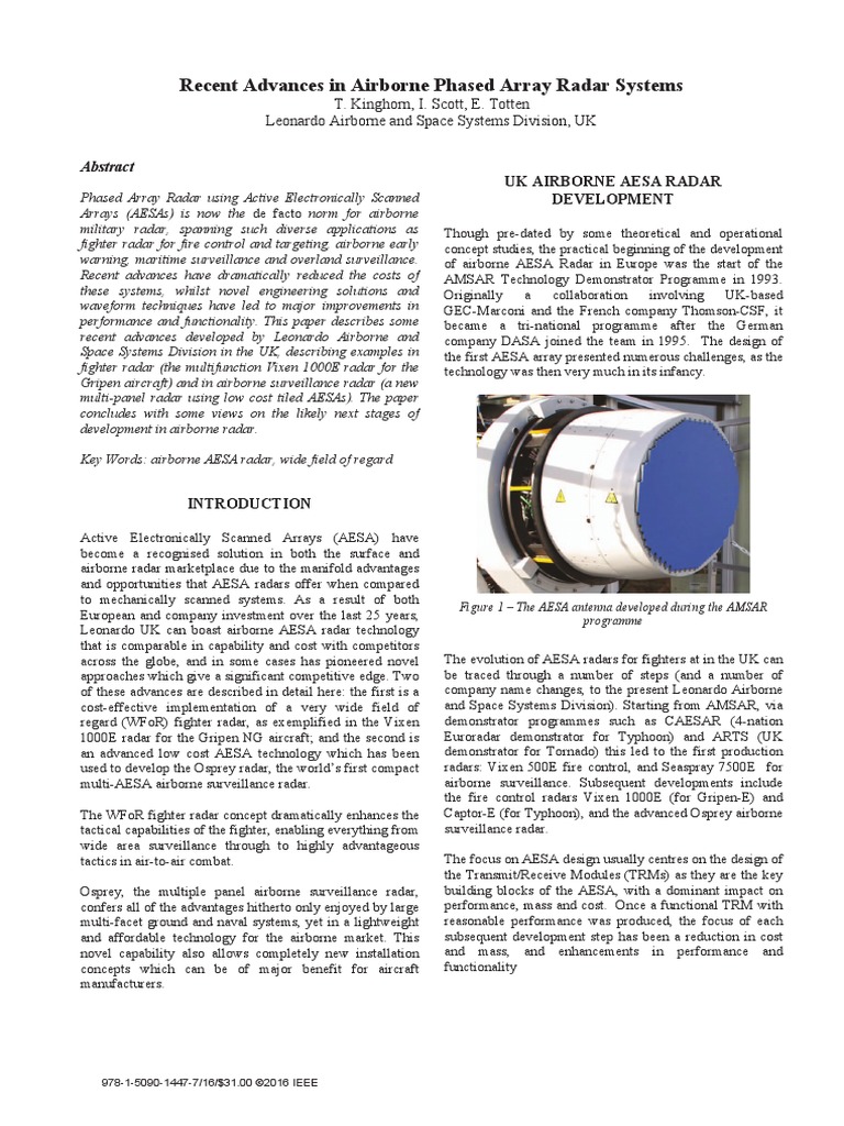 Recent Advances in Airborne Phased Array Radar Systems | PDF | Radar ...