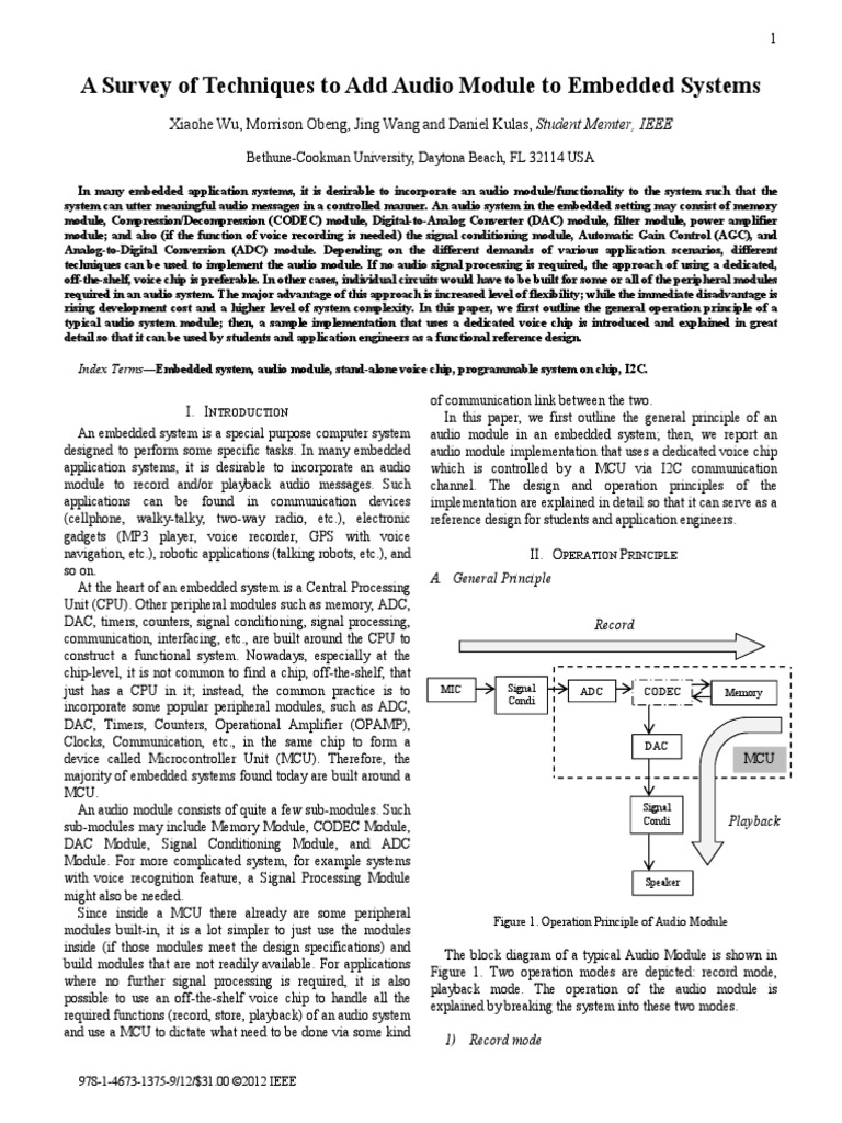 A Survey of Techniques To Add Audio Module To Embedded Systems | PDF ...