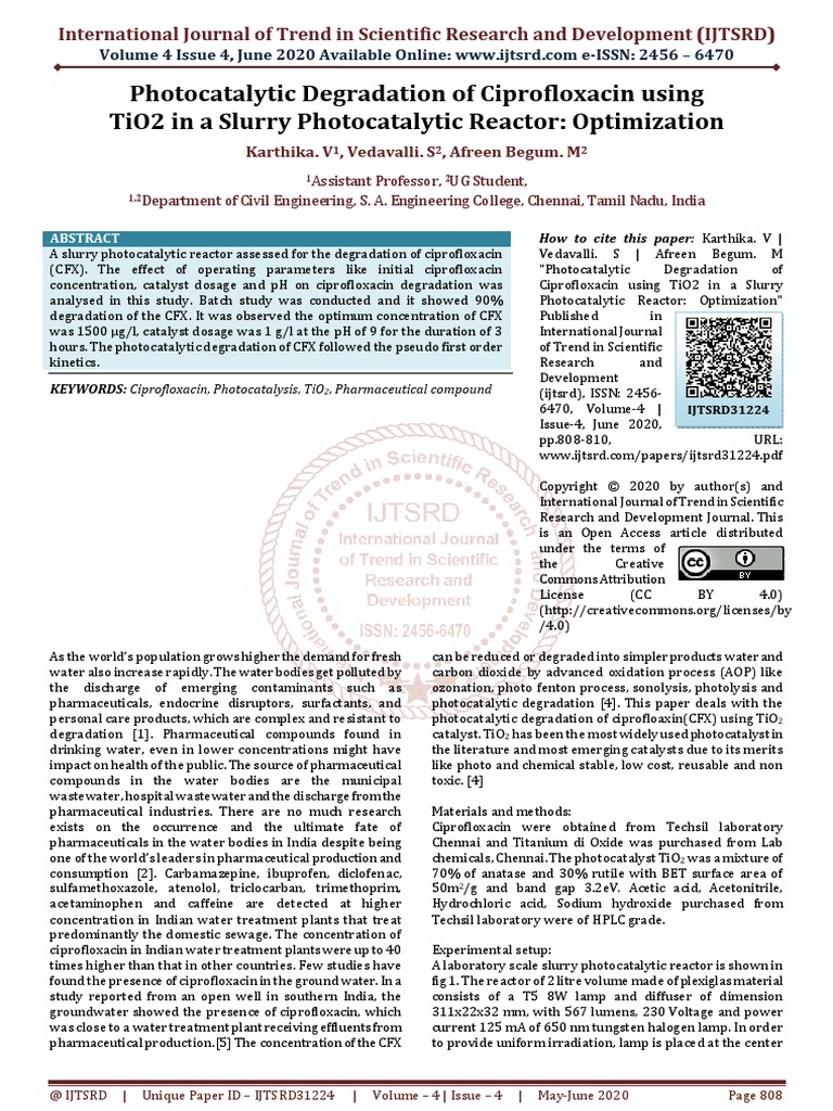 Photocatalytic Degradation of Ciprofloxacin Using TiO2 in A Slurry ...