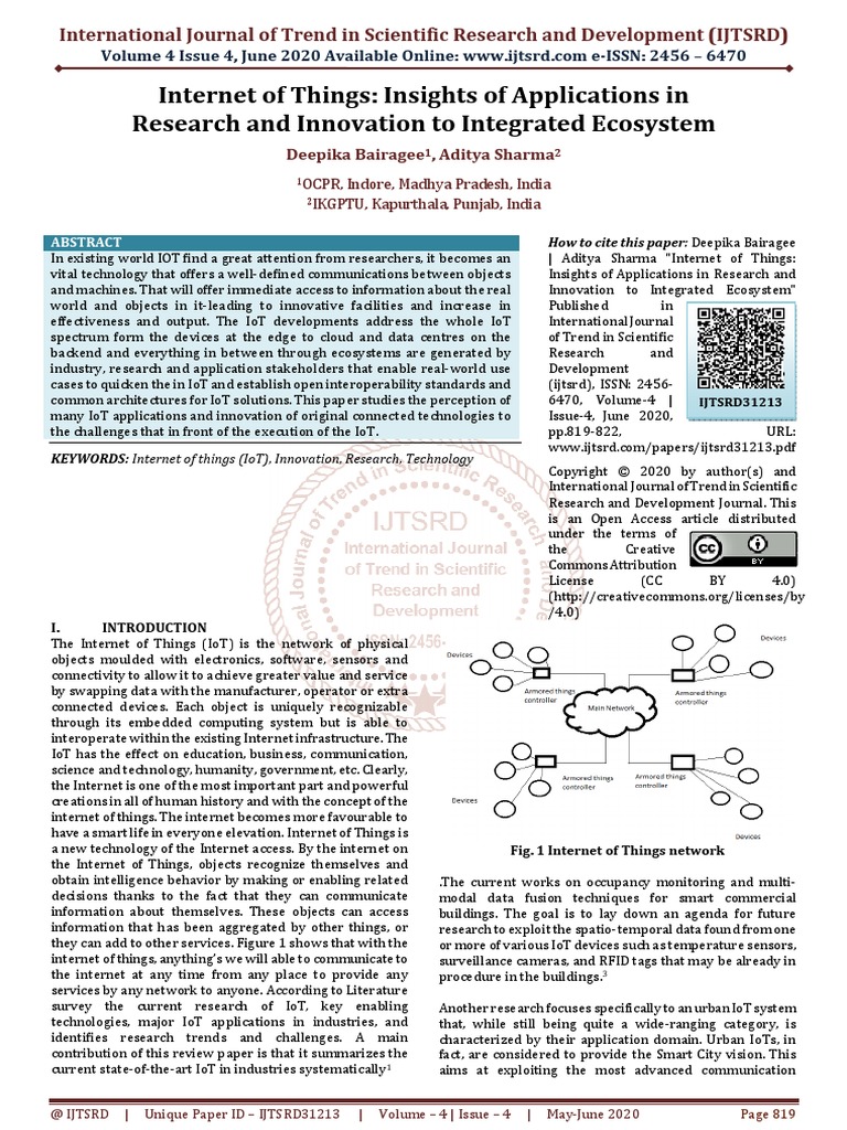 Internet of Things Insights of Applications in Research and Innovation ...