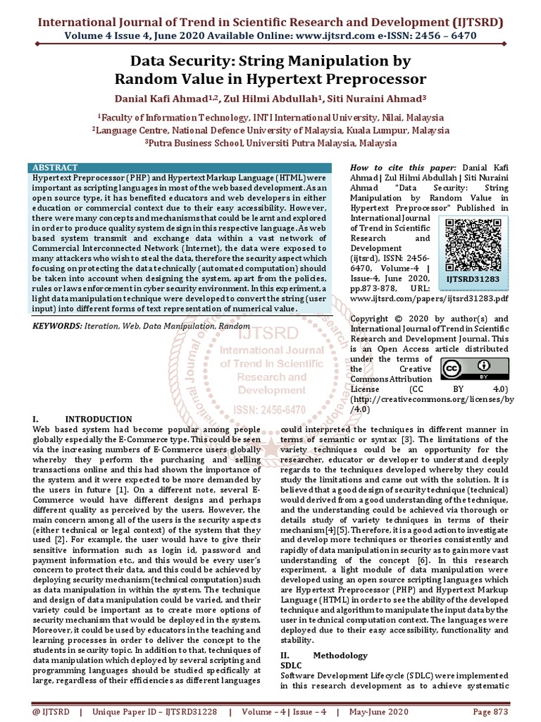 Data Security String Manipulation By Random Value In Hypertext Preprocessor Pdf Php World 9690