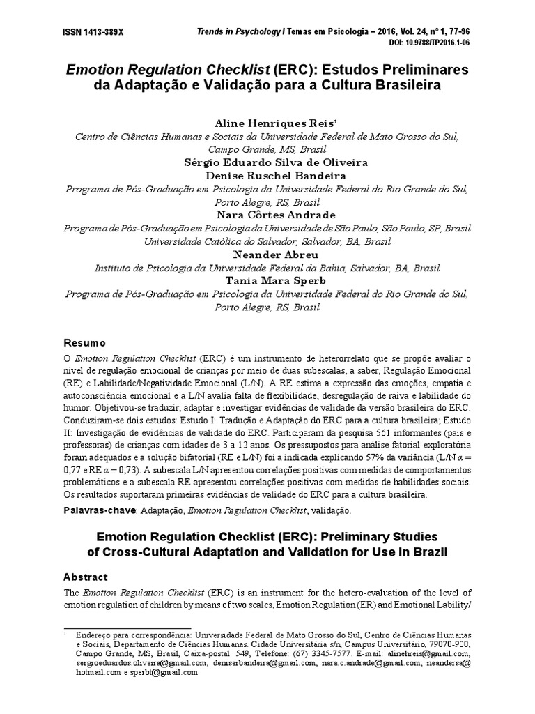 Emotion Regulation Checklist (ERC) PDF | PDF | Emoções | Teoria