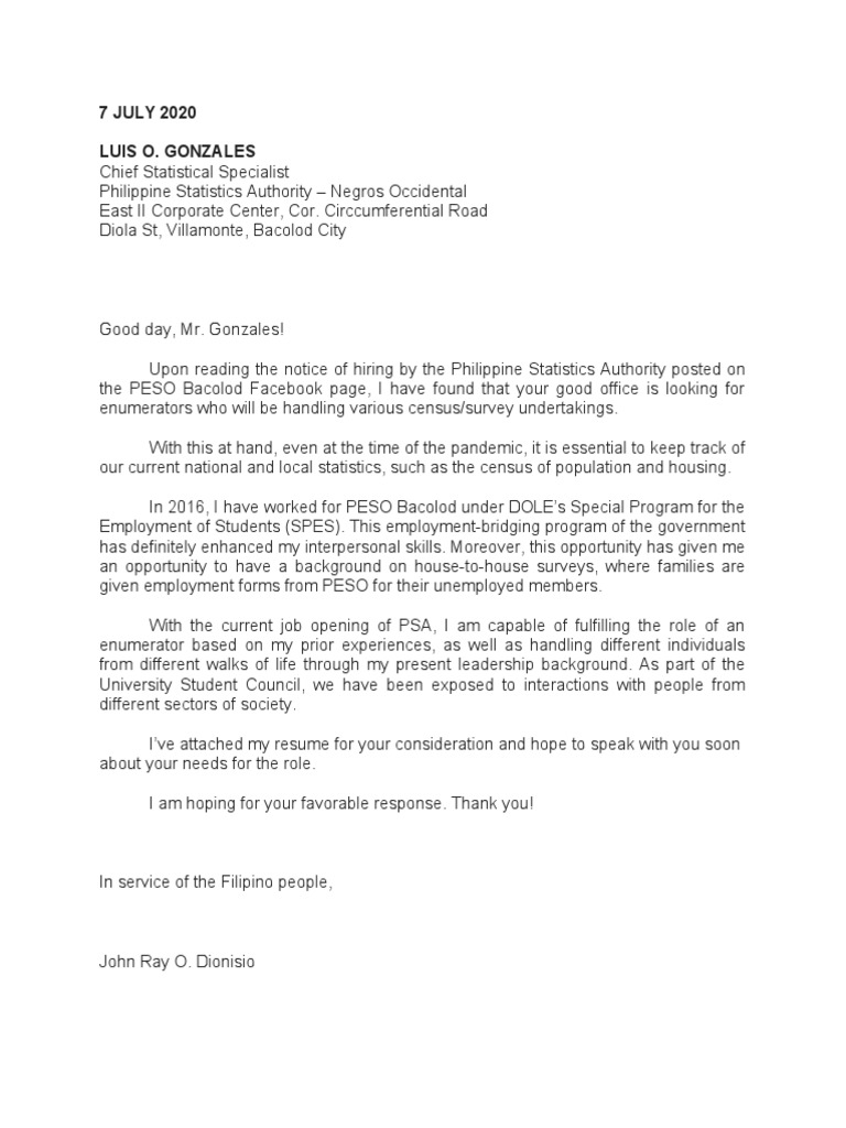 PSA Application Letter | PDF