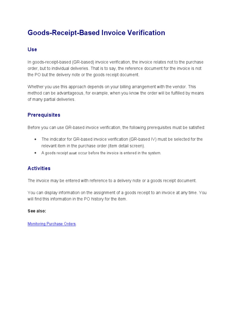 Goods-Receipt-Based Invoice Verification: A Goods Receipt Must Occur ...