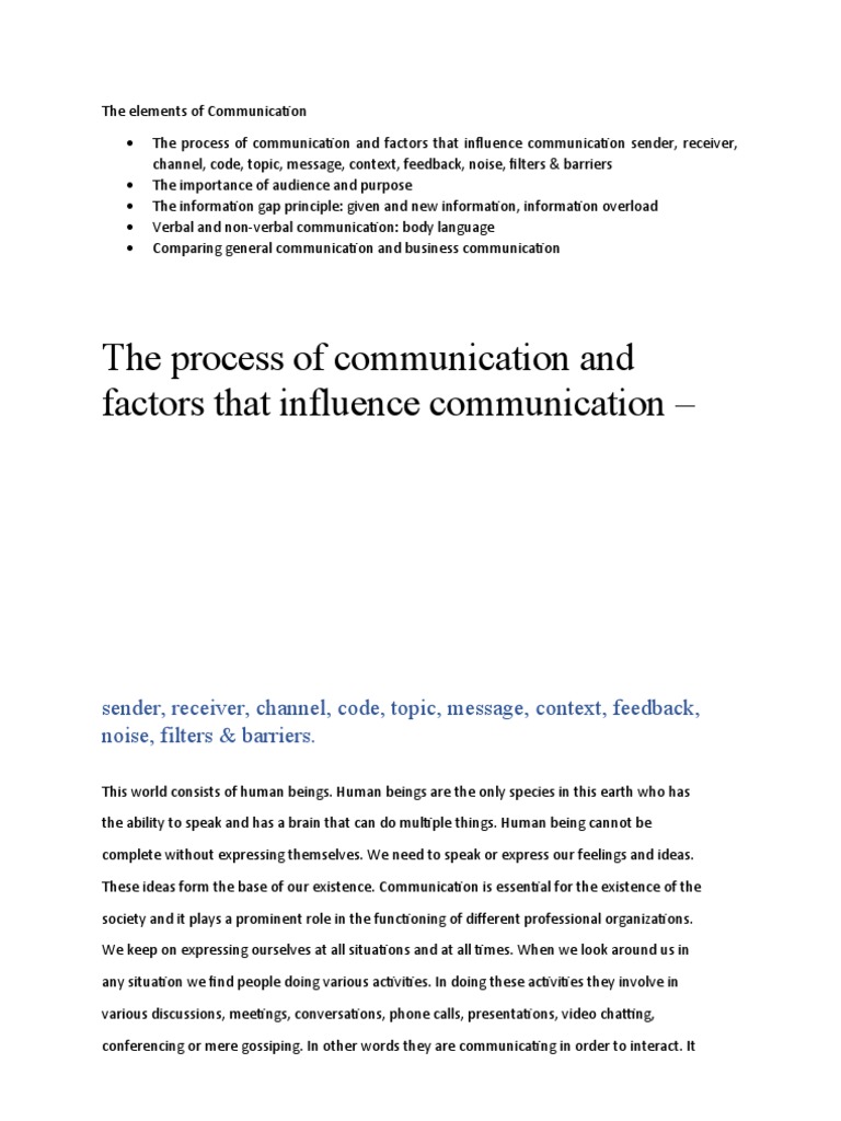 The Process of Communication and Factors That Influence Communication ...