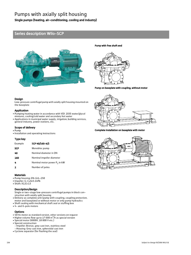 Wilo-SCP Pump Catalogue Overview | PDF | Bearing (Mechanical) | Pump