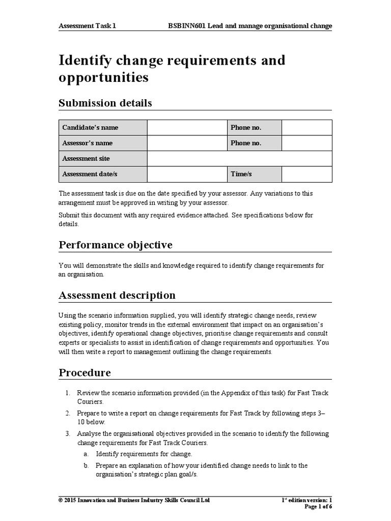 Identify Change Requirements and Opportunities: Submission Details ...