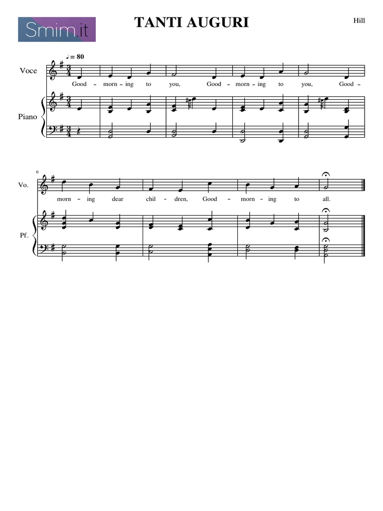 Tanti Auguri Piano and Voice Sheet Music | PDF