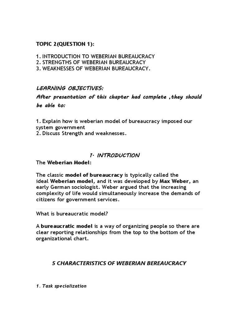 Topic 2 (Question 1) :: 5 Characteristics of Weberian Bereaucracy | PDF ...