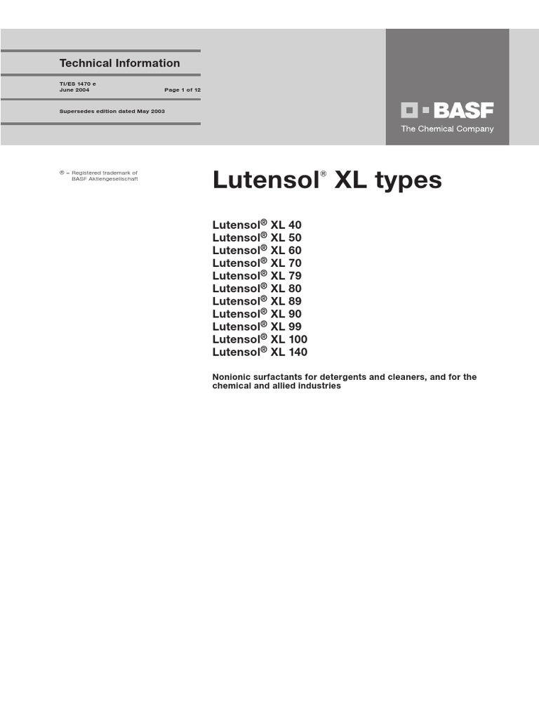 Lutensol XL Types | PDF | Emulsion | Solubility