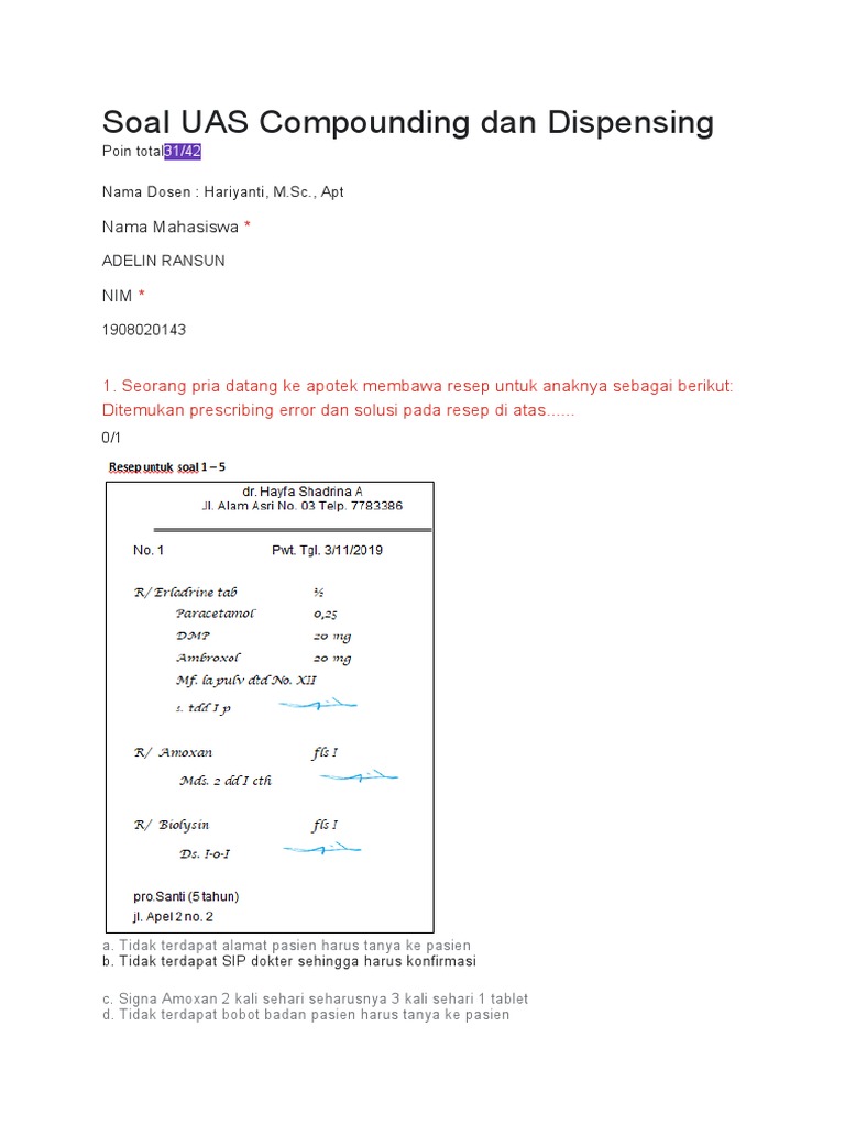 Soal UAS Compounding Dan Dispensing | PDF