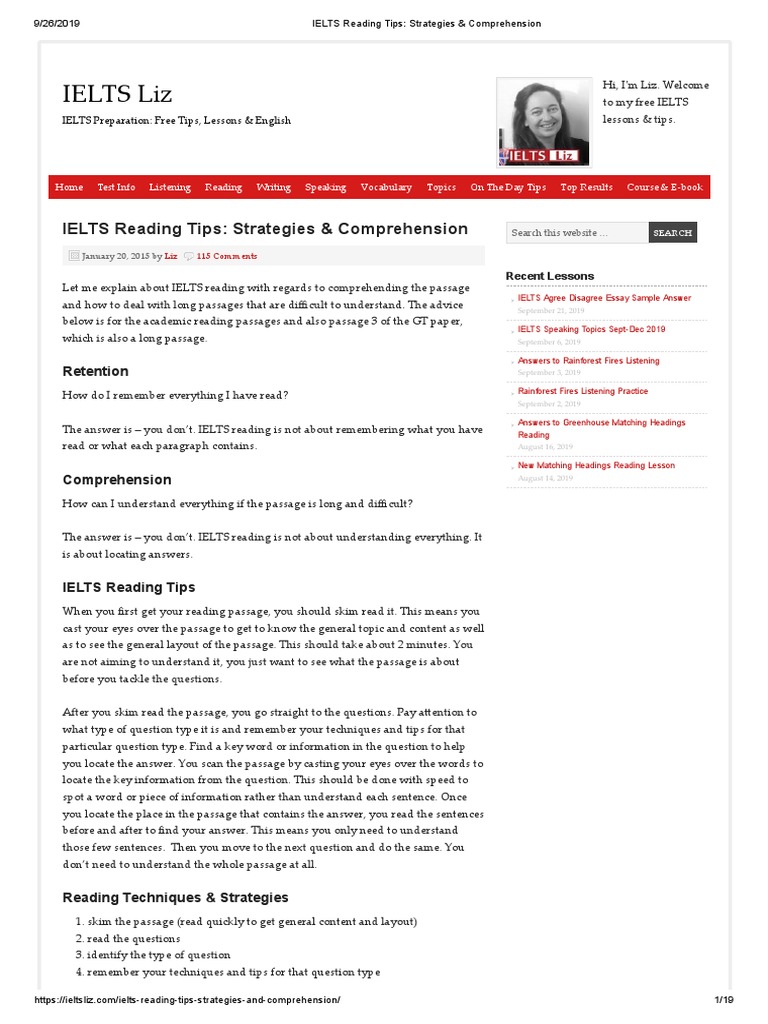 IELTS Reading Tips - Strategies & Comprehension | PDF | International ...