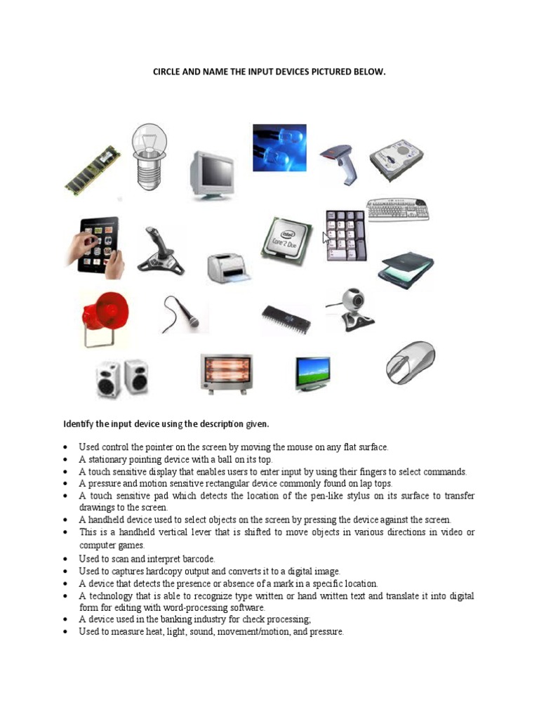 Circle and Name The Input Devices Pictured Below | PDF
