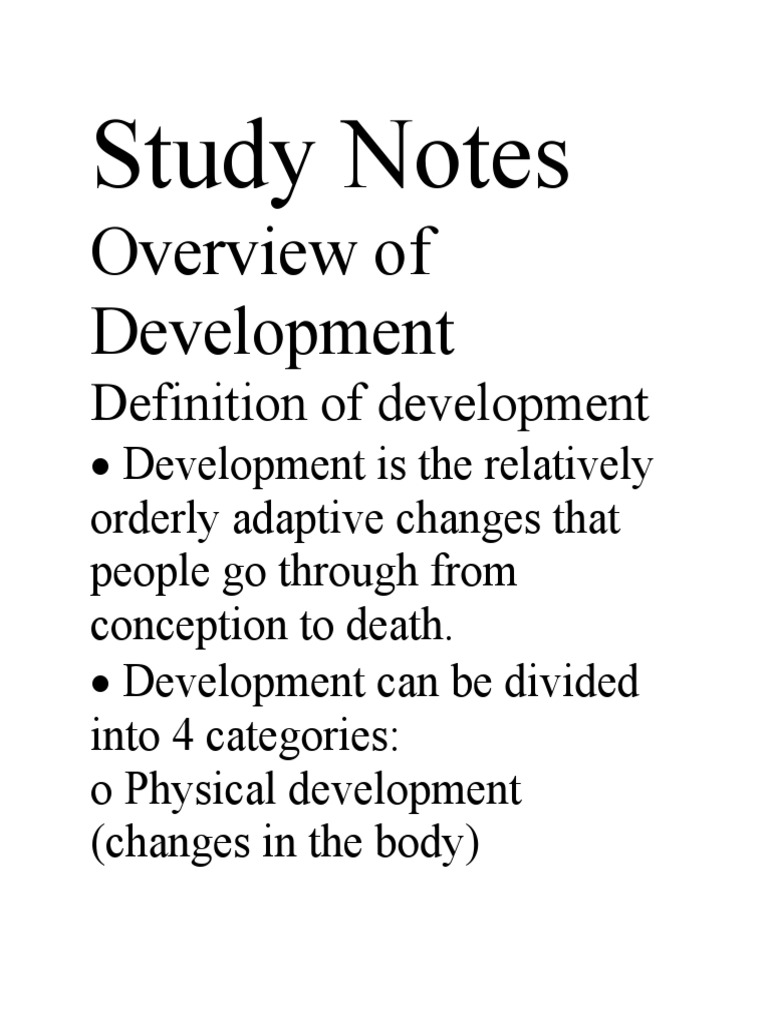 Study Notes: Overview of Development | PDF | Feeling | Cognitive ...
