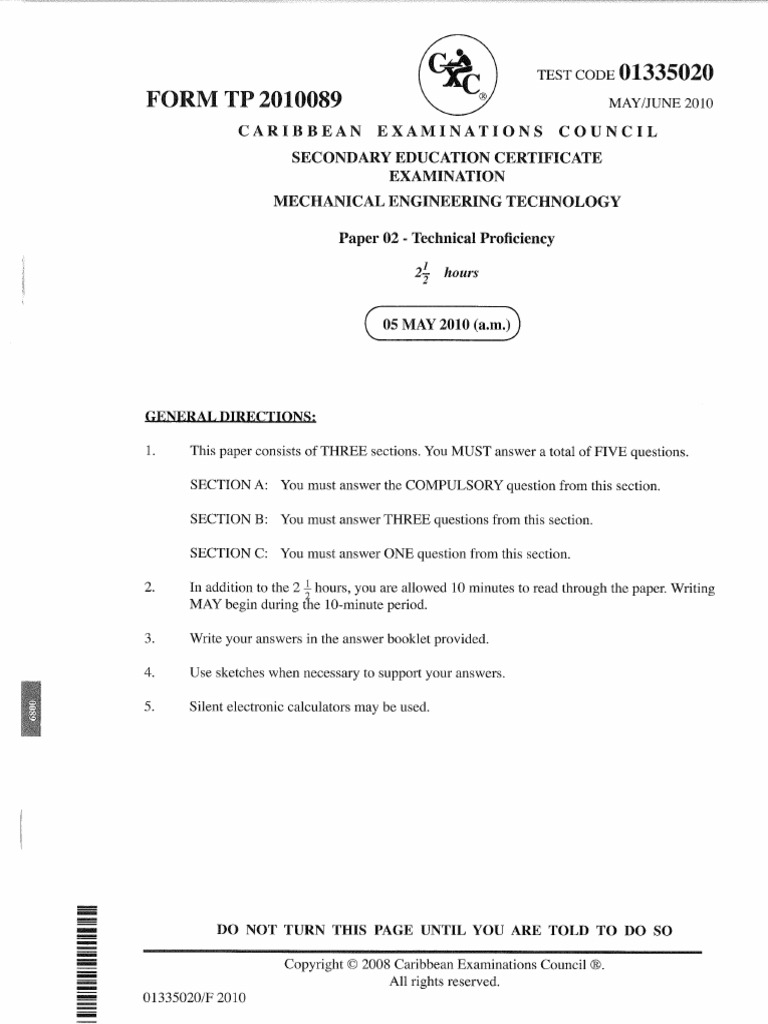 CXC - CSEC Mechanical Eng Technology Paper 2 (May 2010) | PDF | Welding | Construction