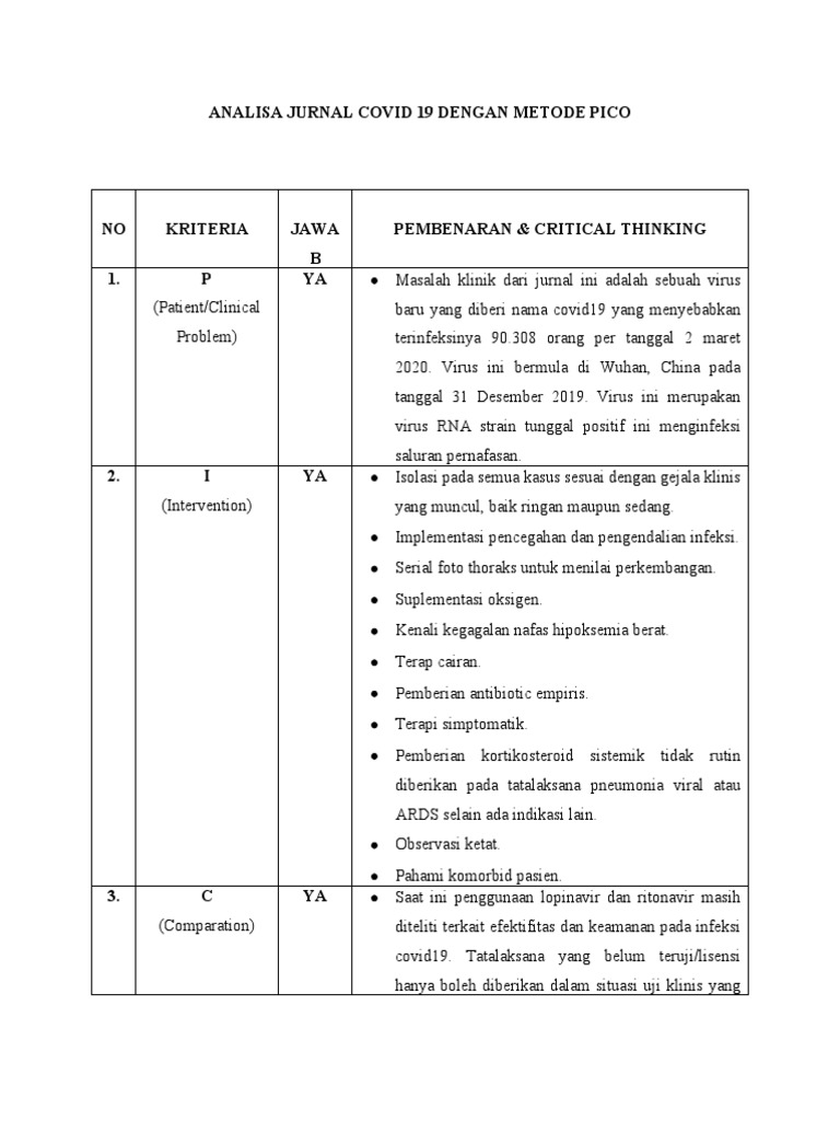 Analisa Jurnal Covid 19 dengan Metode PICO | PDF