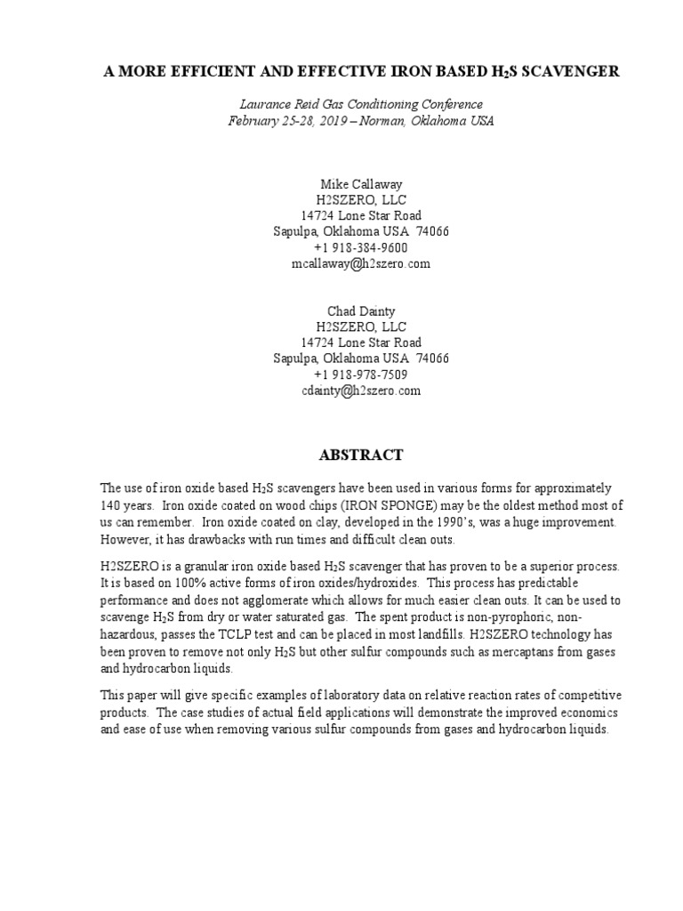 Efficient Iron-Based H2S Scavenger Solutions | PDF | Iron | Gases