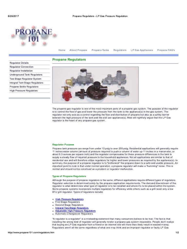 Propane Regulators - LP Gas Pressure Regulation | PDF | Chemical Energy ...