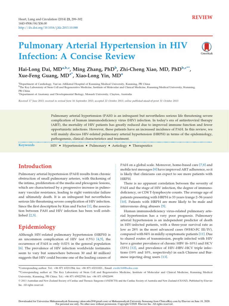 PAH and HIV Journal Hearth and Lung | PDF | Inflammation | Management ...