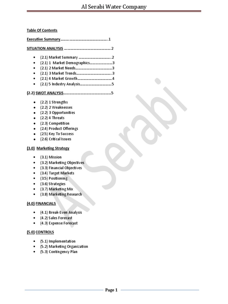 Water Business Plan Al Serabi | PDF | Marketing Strategy | Sales