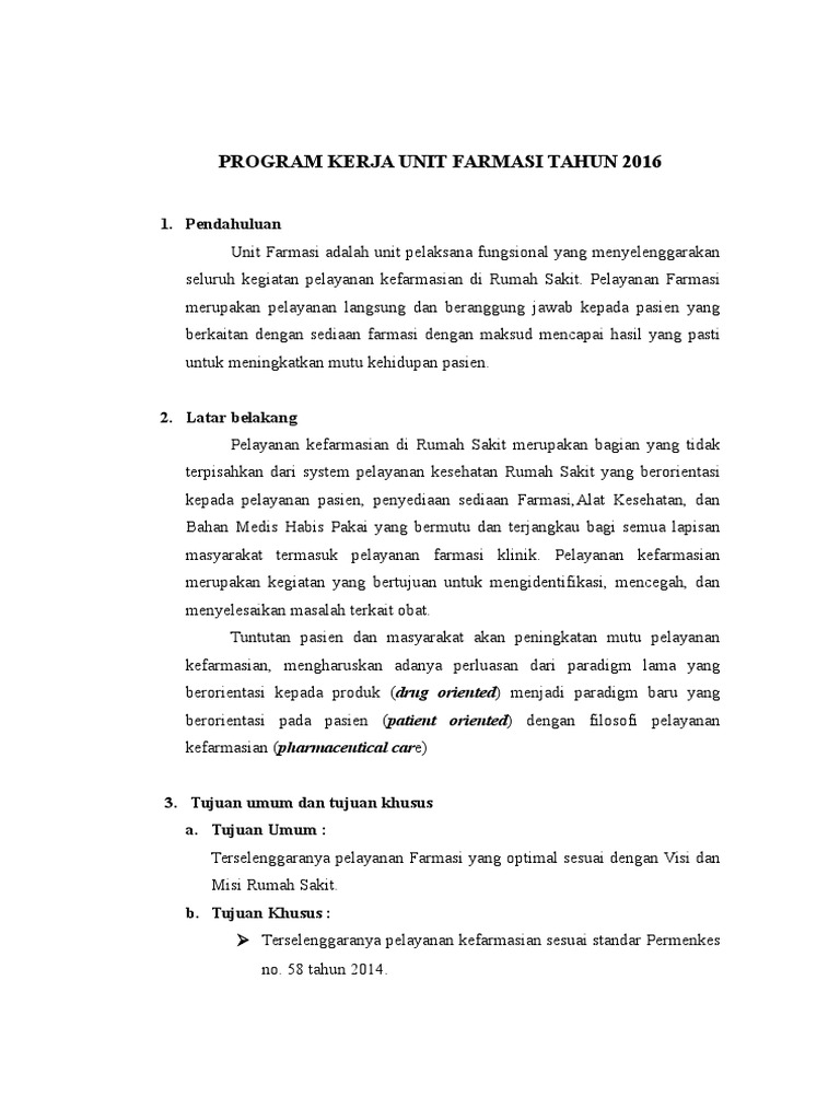 Program Kerja Unit Farmasi Tahun 2016 PDF | PDF