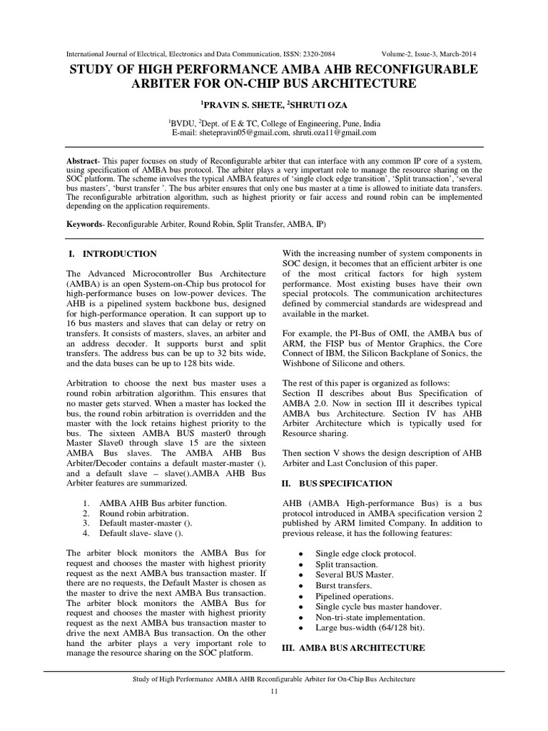 Study of High Performance Amba Ahb Reconfigurable Arbiter For On-Chip ...