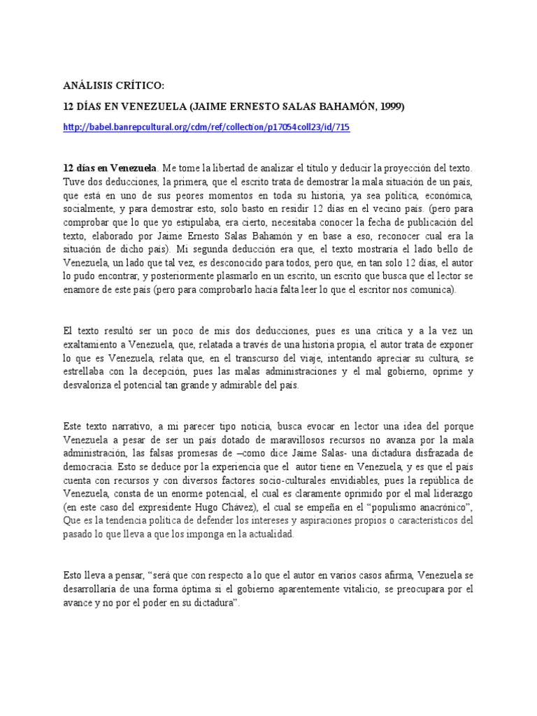 Ejemplo de Un Análisis Crítico | PDF | Autor | Venezuela