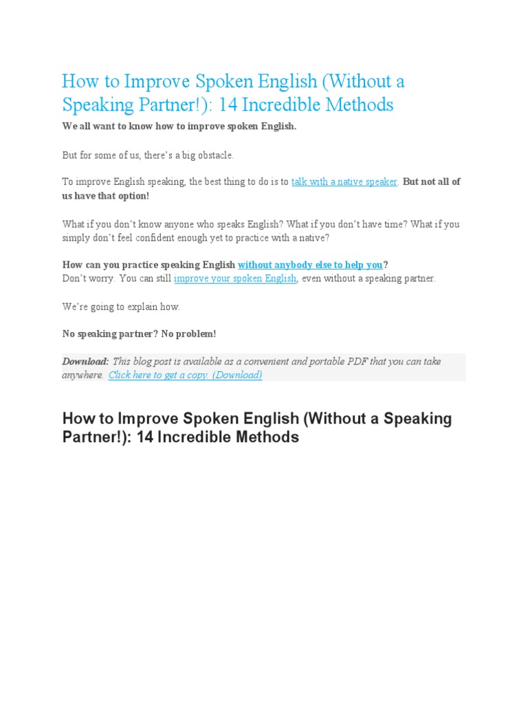 Improve Spoken English Alone: 14 Tips | PDF | Fluency | Stress ...