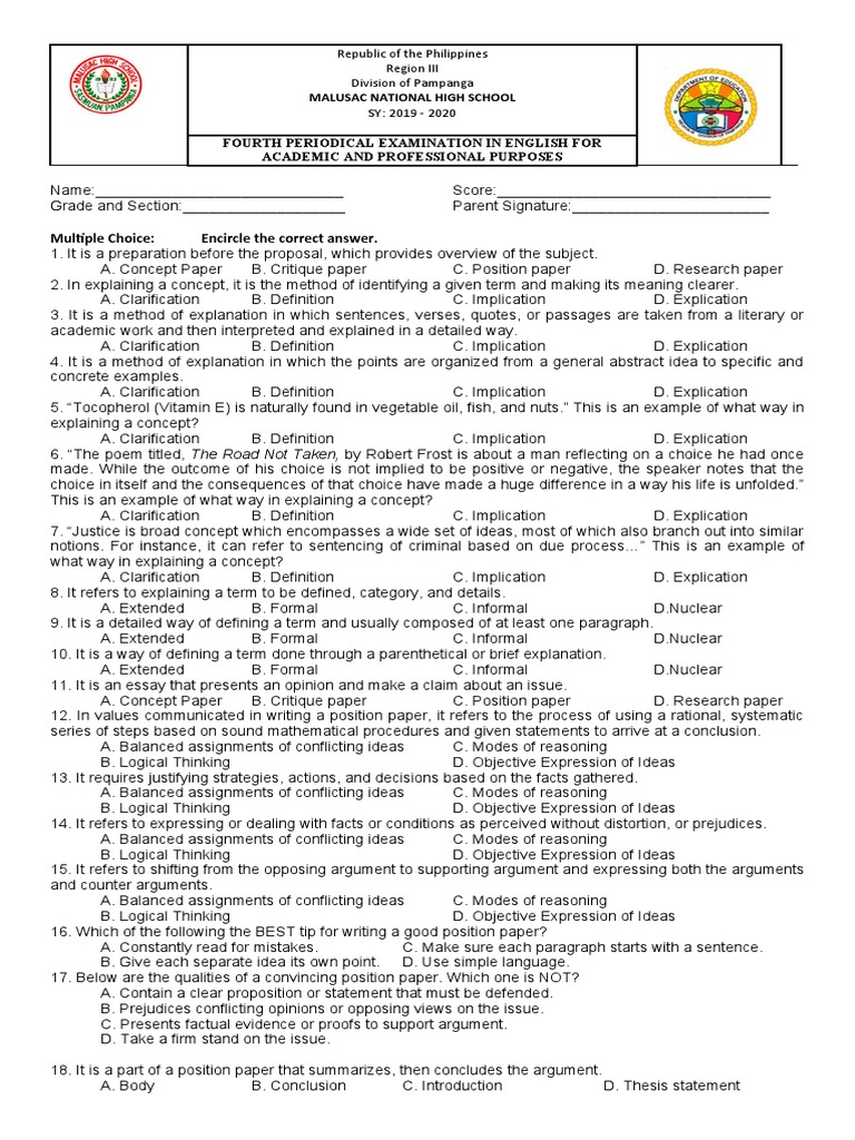 EAPP 4th Periodical Exam | PDF | Argument | Reason