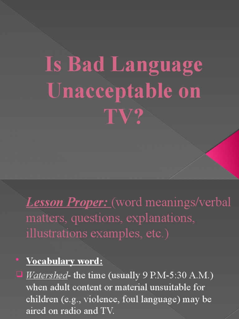 Is Bad Language Unacceptable On TV Activity | PDF | Argument | Survey ...