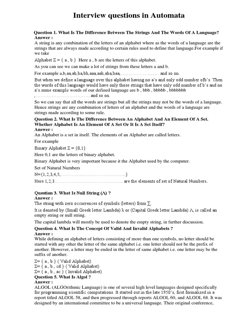 Interview Questions in Automata | PDF | Formalism (Deductive) | Theory Of Computation