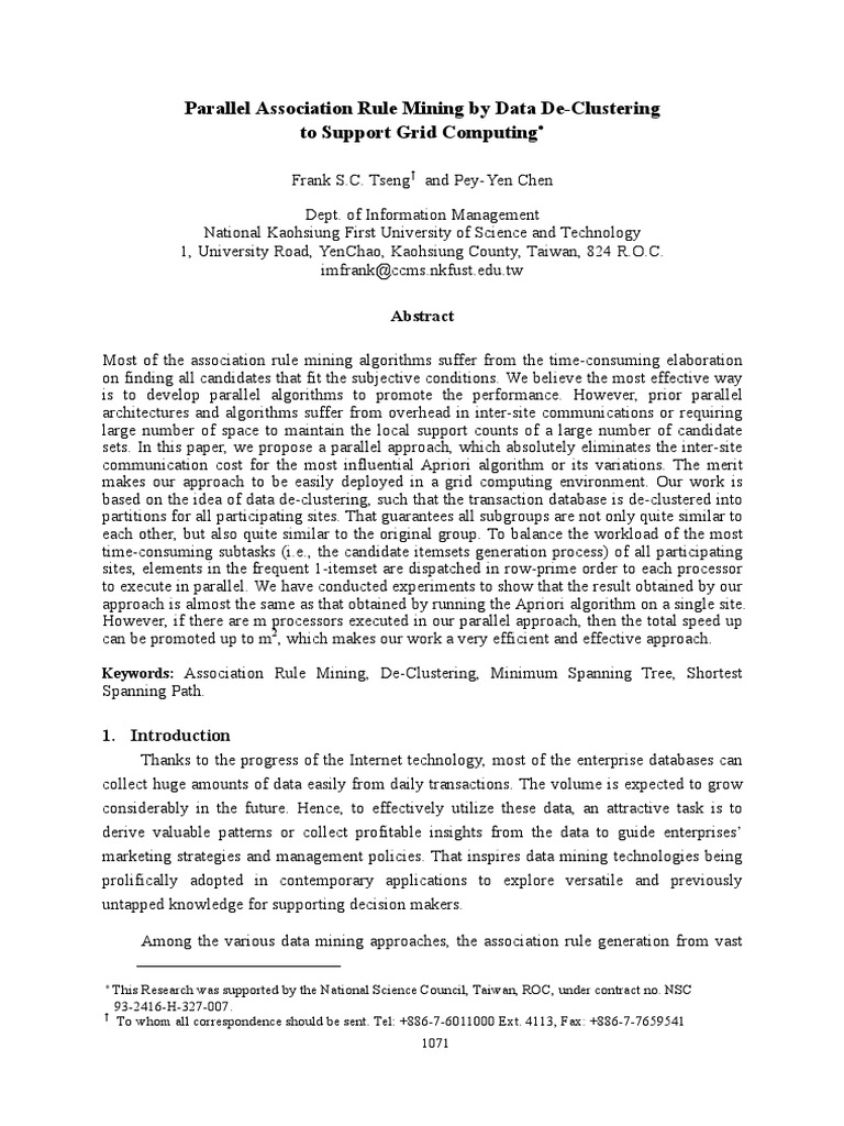 Parallel Association Rule Mining By Data De Clustering To Support Grid