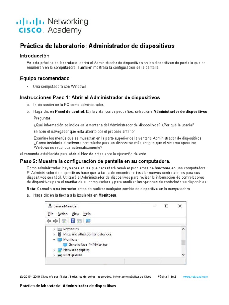 11.2.6.2 Lab - Use Device Manager | PDF | Hardware de la computadora | Ventana (informática)