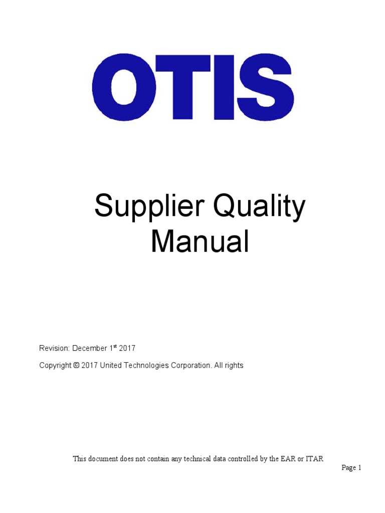 Otis Supplier Quality Manual - English (20180405) | PDF | Reliability ...