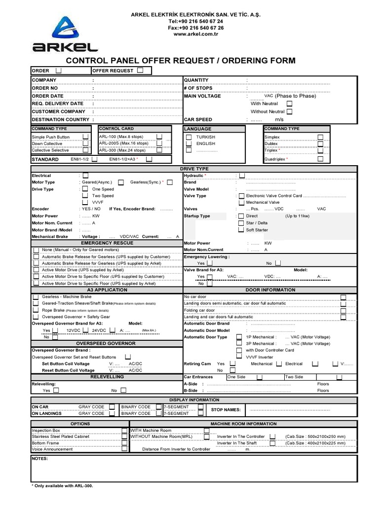 ARL-100, ARL-200 and ARL-300 Control Panel Order Form R6 | Download ...