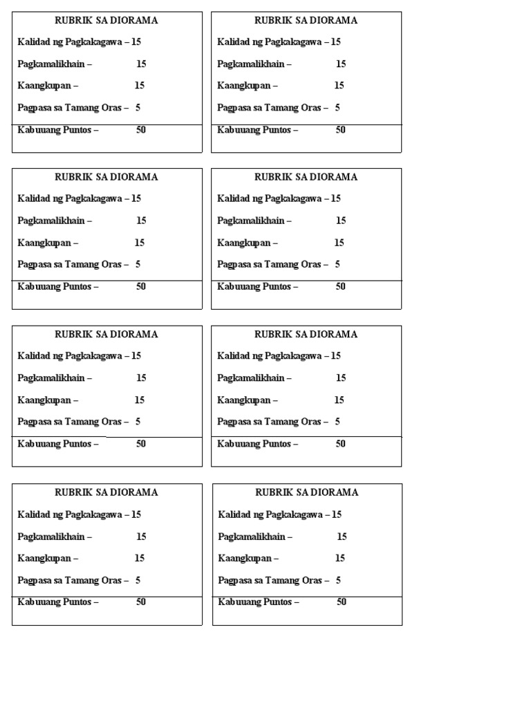 Rubric Sa Diorama | PDF