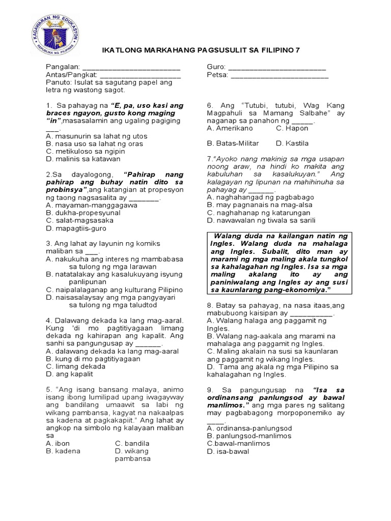 3rd Perio Grade 7 | PDF