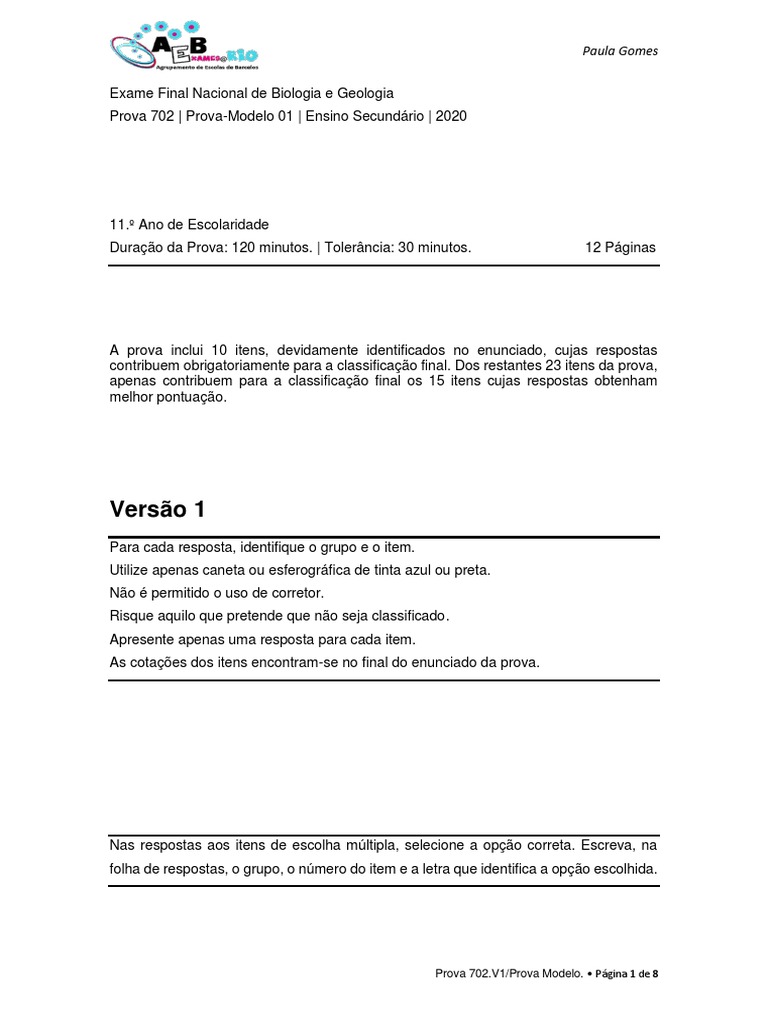 Prova Modelo 1 | PDF | Crustáceo | Sistema circulatório