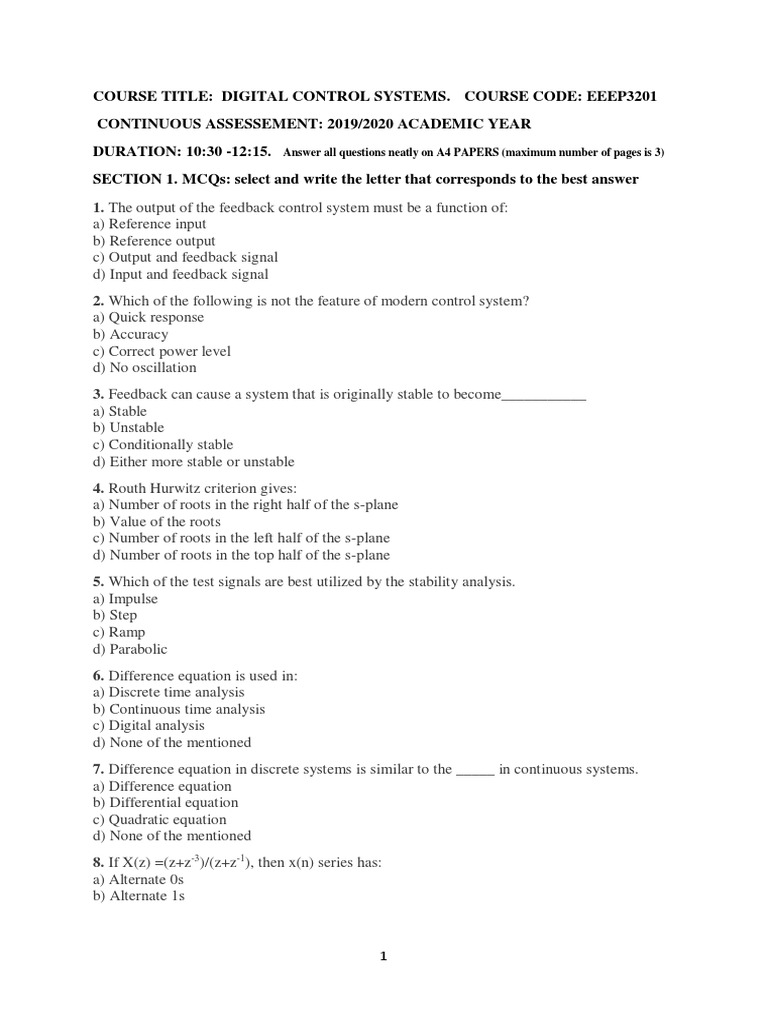 Continuous Assessement: 2019/2020 Academic Year: Course Title: Digital ...