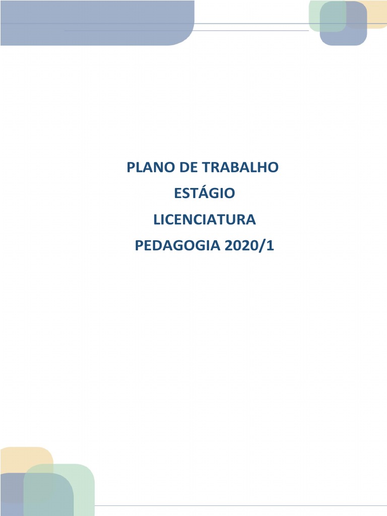 Plano de Trabalho Estagio 2020 | Download grátis PDF | Pedagogia | Escolas